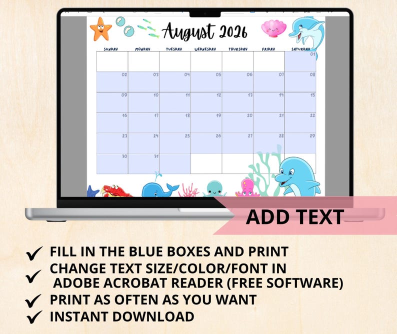 EDITABLE August 2026 Calendar, Printable Fillable Monthly Planner ...
