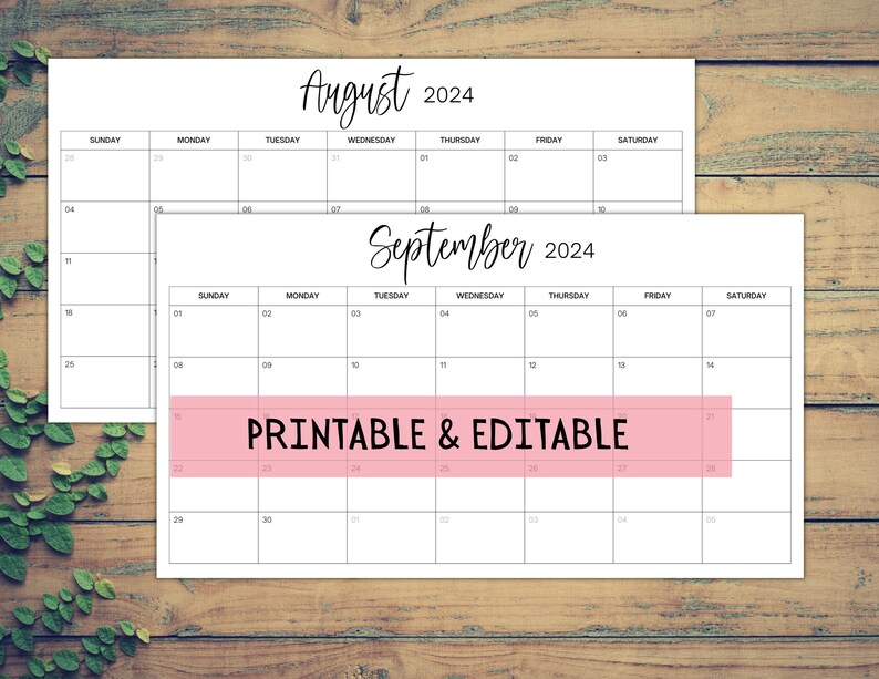 EDITABLE 2024 Calendar, Printable Minimalist Clean Calendar, Legal Size ...