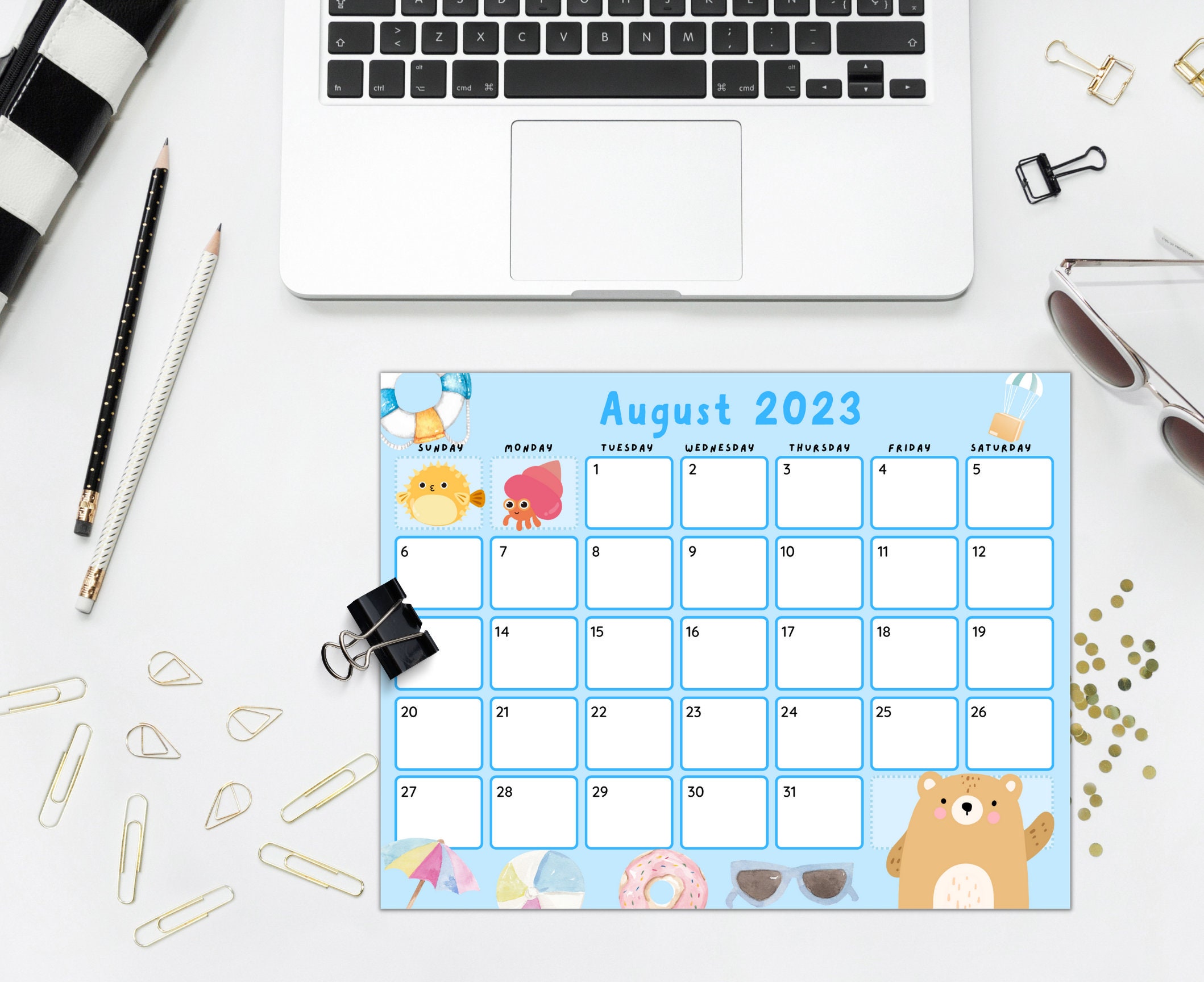 EDITABLE August 2023 Calendar Cute Printable Fillable Monthly - Etsy Canada