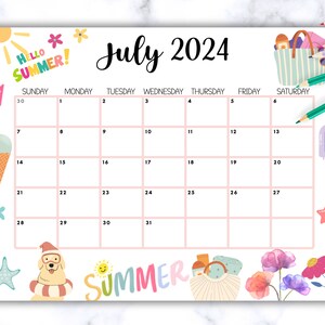 EDITABLE July 2024 Calendar, Printable Wall Calendar 2024, Cute ...