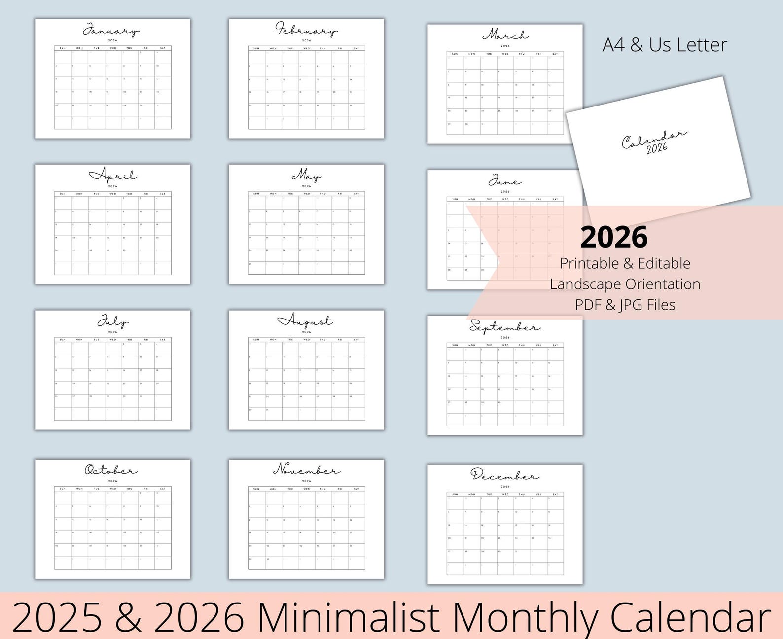 2025- 2026 Editable Printable Calendars | 2025 2026 Minimalist Calendar ...