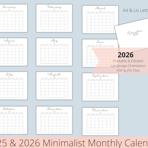 2025- 2026 Editable Printable Calendars | 2025 2026 Minimalist Calendar ...