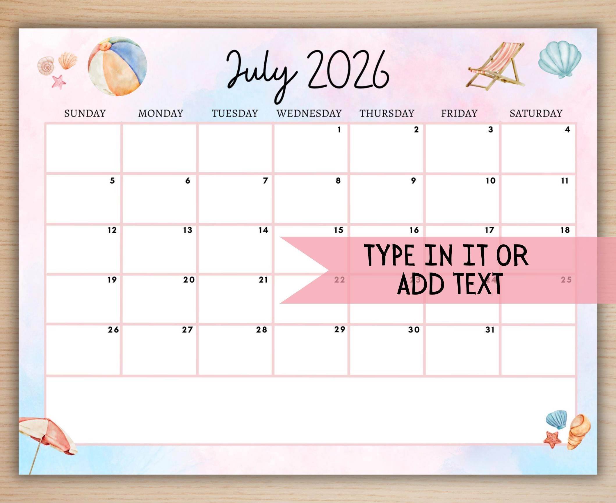 2026 EDITABLE Printable Watercolor Calendar, Printable Fillable Monthly ...