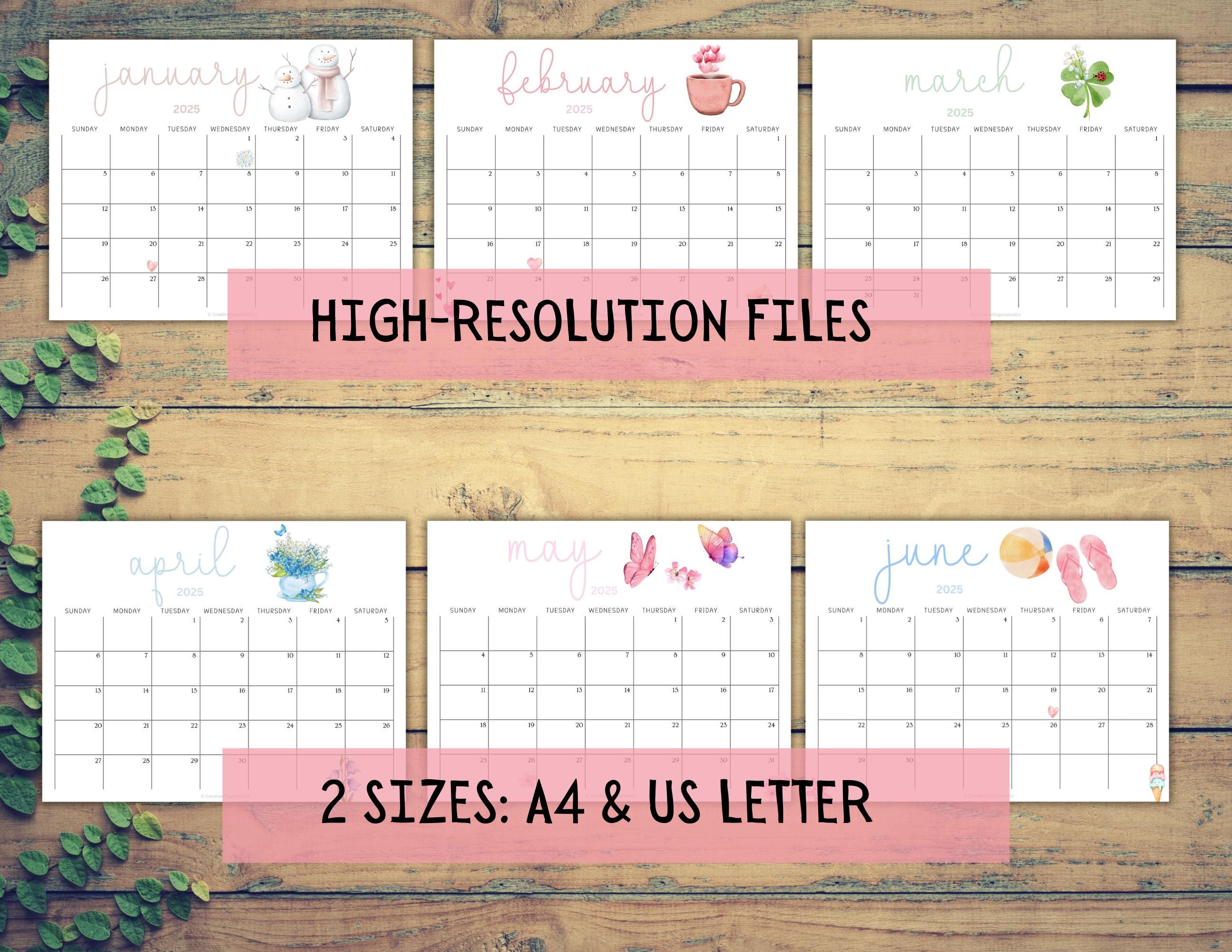 2025 EDITABLE Printable Watercolor Calendar,printable Fillable Monthly ...