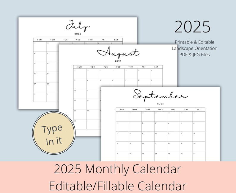 2025 Editable Printable Calendars 2025 Minimalist Calendar Bundle ...