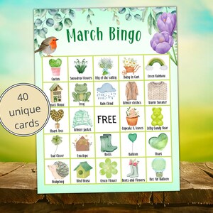 PRINTABLE MARCH Bingo Game With 40 Unique Bingo Cards, Bing Game ...