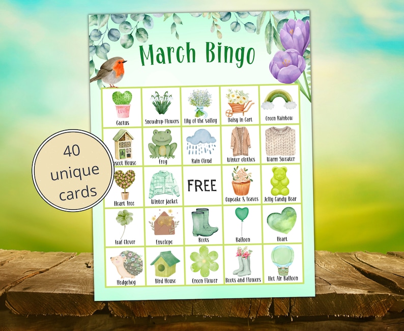 PRINTABLE MARCH Bingo Game With 40 Unique Bingo Cards, Bing Game ...