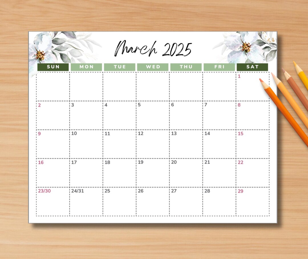 EDITABLE March 2025 Calendar, Printable March, Fillable March, Simple ...