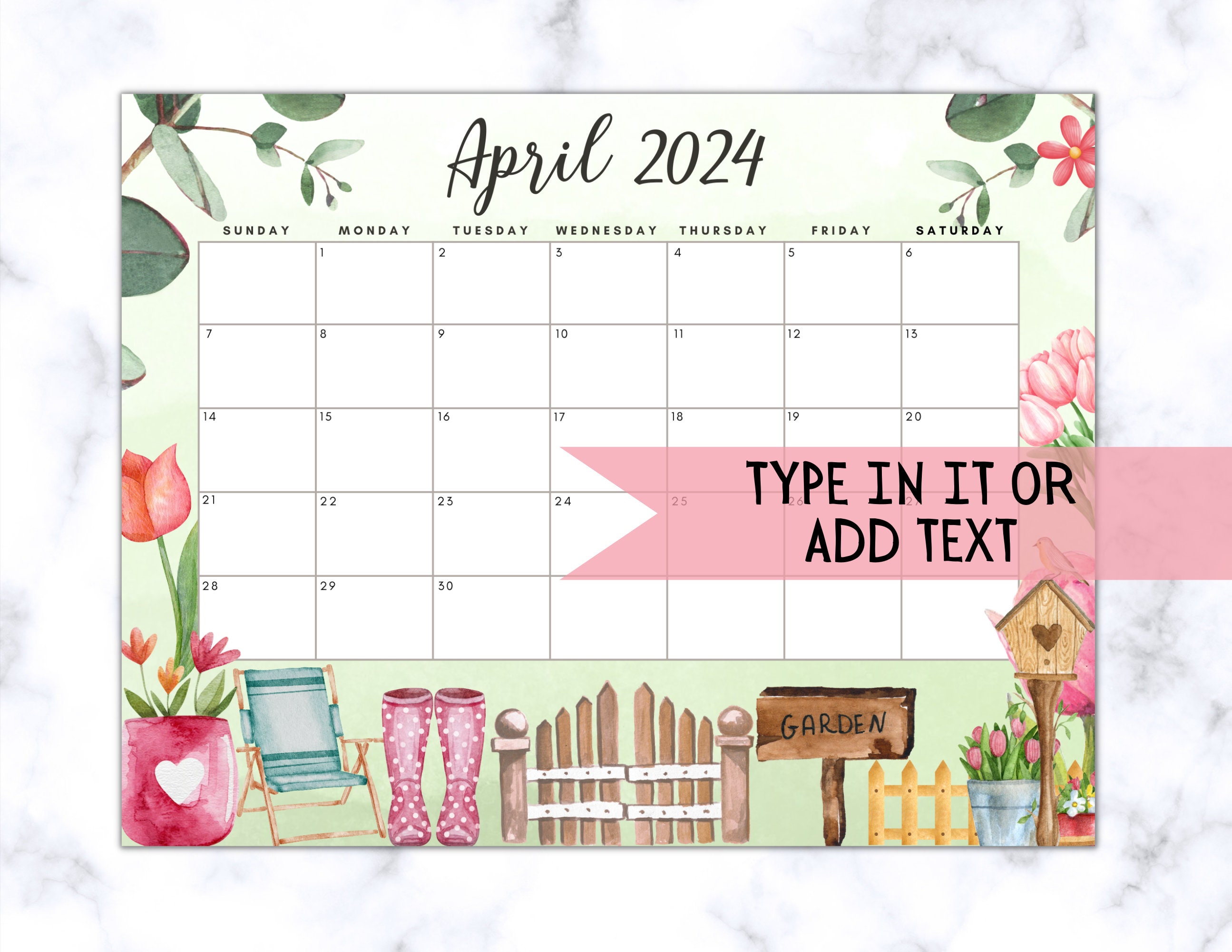 EDITABLE April 2024 Calendar,printable Fillable Monthly Planner W ...