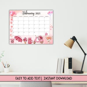 EDITABLE February 2025 Calendar Cute PRINTABLE Fillable Monthly Planner ...