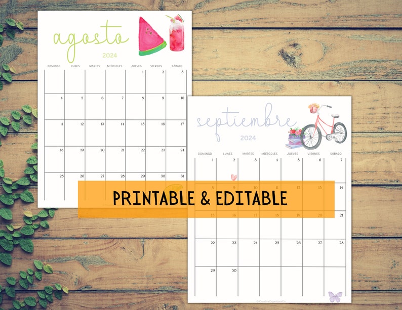 Spanish 2024 EDITABLE Printable Calendar 2024 Calendario En Español ...