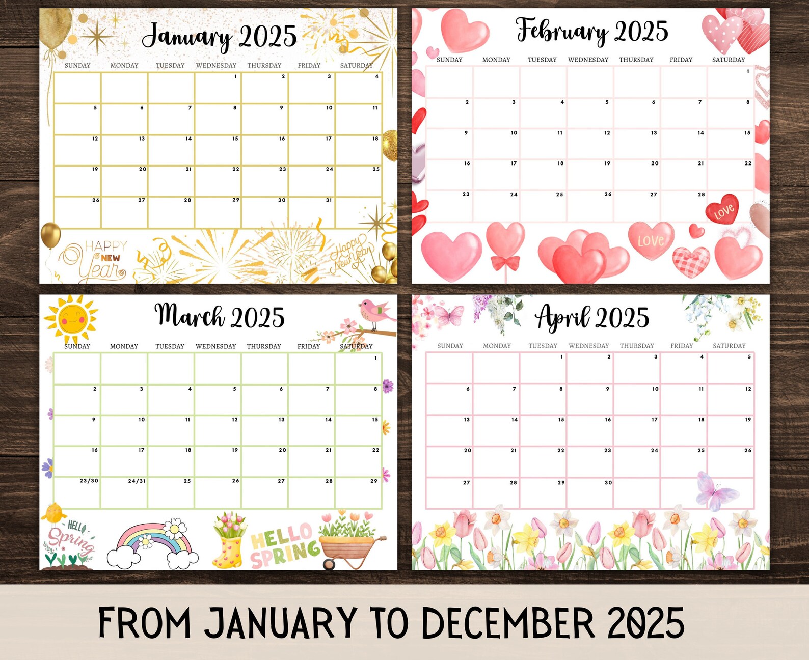 EDITABLE Monthly Calendar 2025 Bundle, Printable Fillable Monthly ...