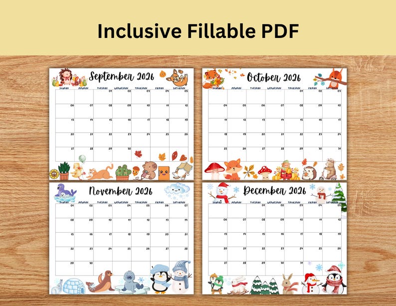 EDITABLE Monthly Calendar 2026 Bundle, Cute Whole Year 2026 Calendar ...