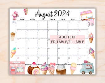 EDITABLE August 2024 Calendar, Printable Fillable Monthly Planner ...