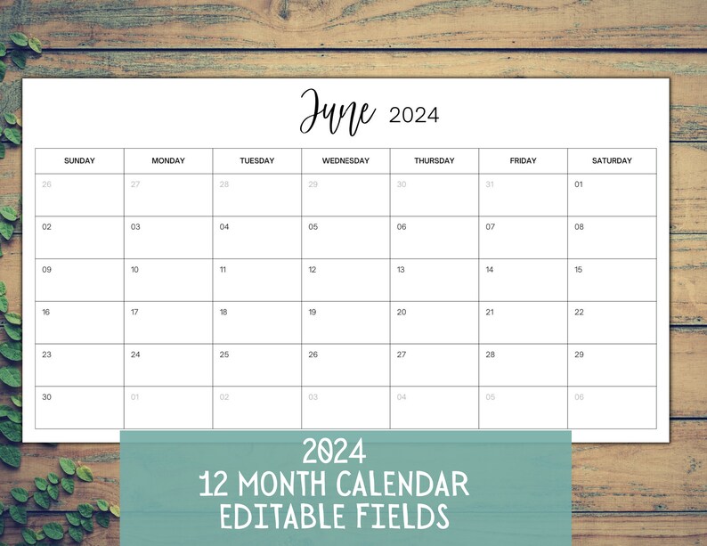 EDITABLE 2024 Calendar, Printable Minimalist Clean Calendar, Legal Size ...