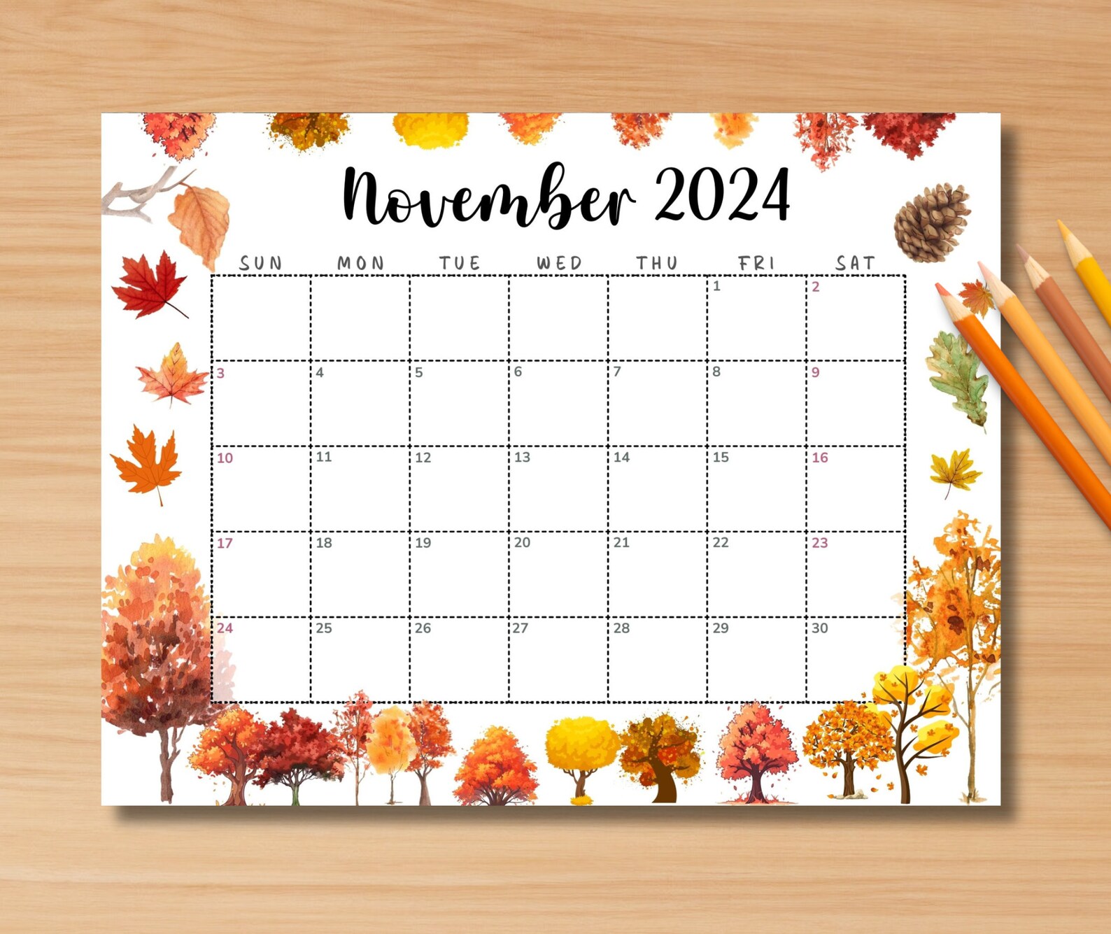 EDITABLE November 2024 Calendar, Printable Fillable Monthly Calendar W ...