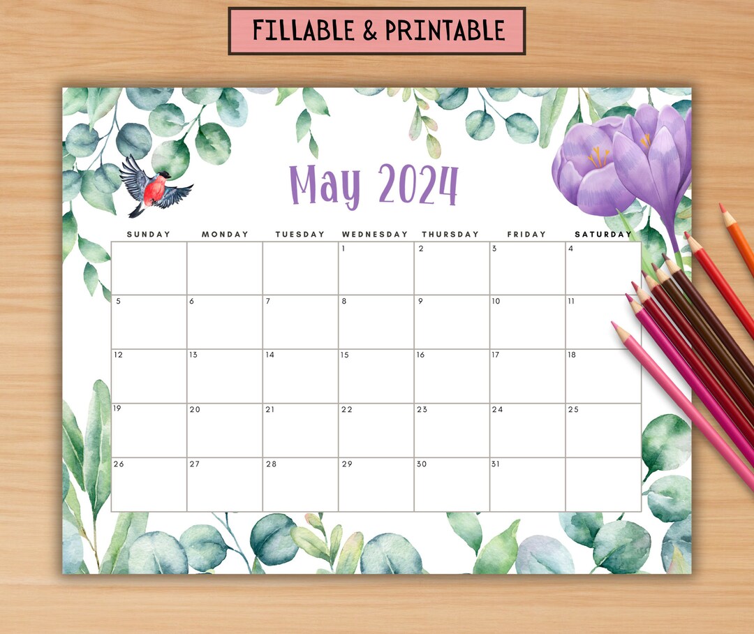 EDITABLE May 2024 Calendar Printable Fillable Monthly Calendar for May ...