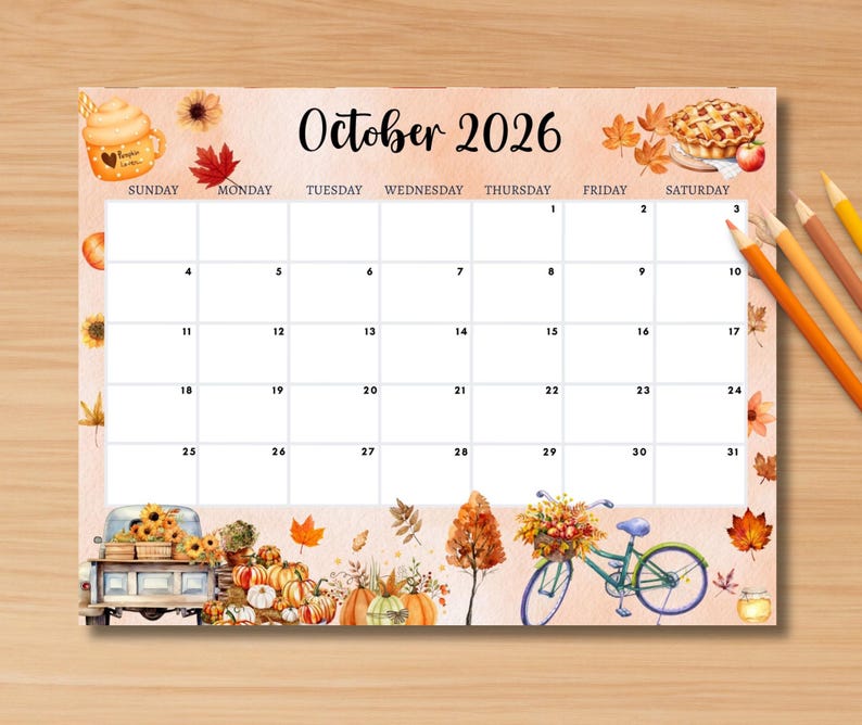 EDITABLE October 2026 Calendar, Printable Monthly Calendar 2026, Cute ...