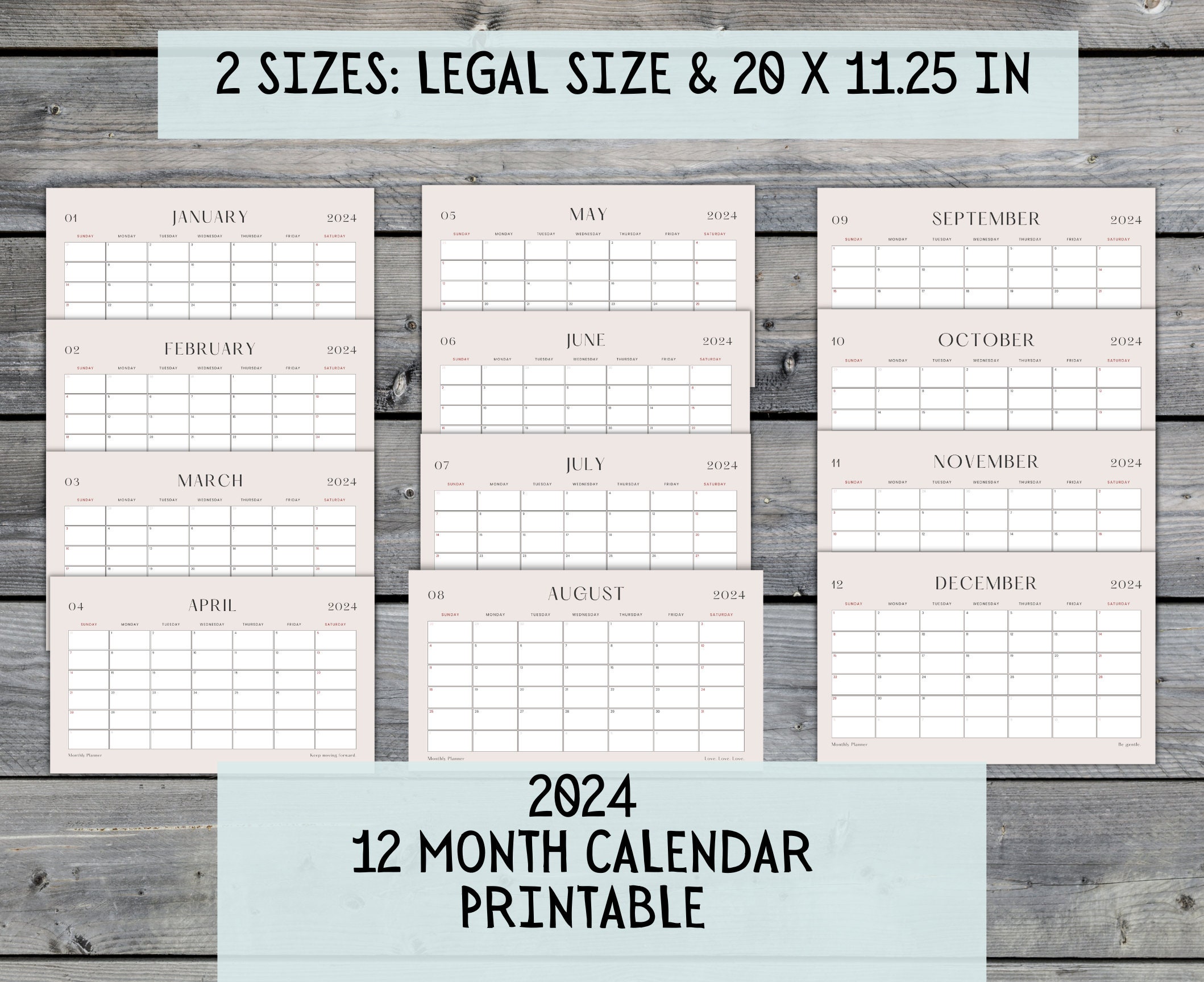 Printable Calendar 2024 Bundle, Boho Calendar, Minimalist Calendar ...