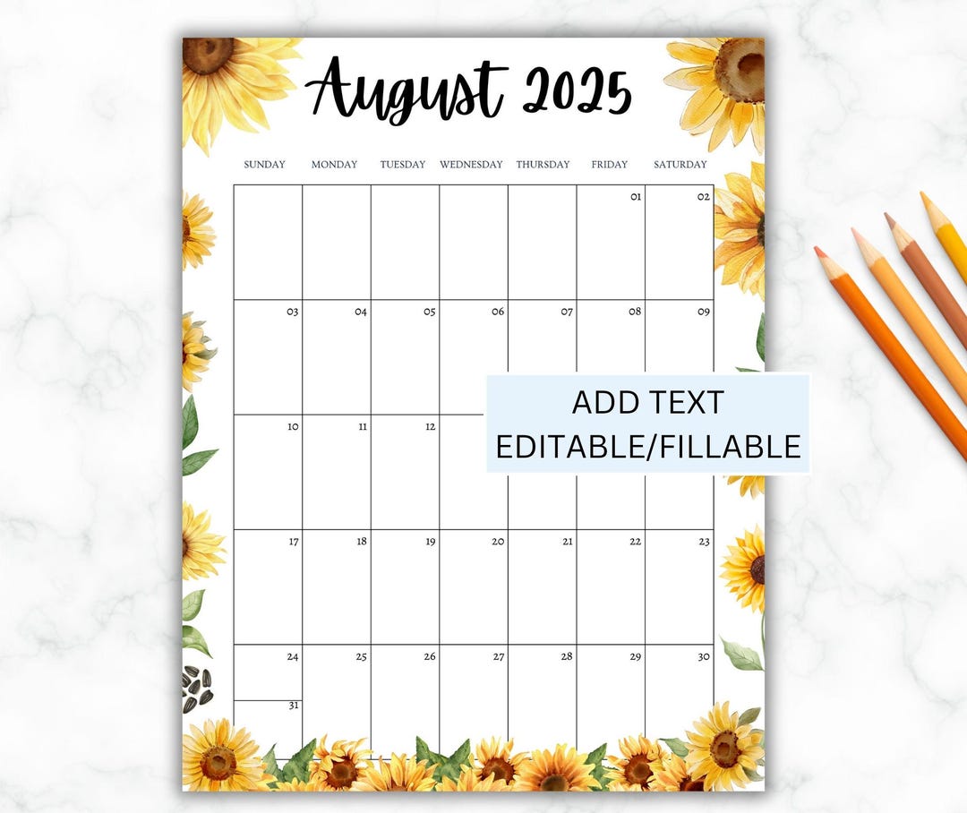 EDITABLE August 2025 Calendar, Printable August Calendar, Cute Monthly ...