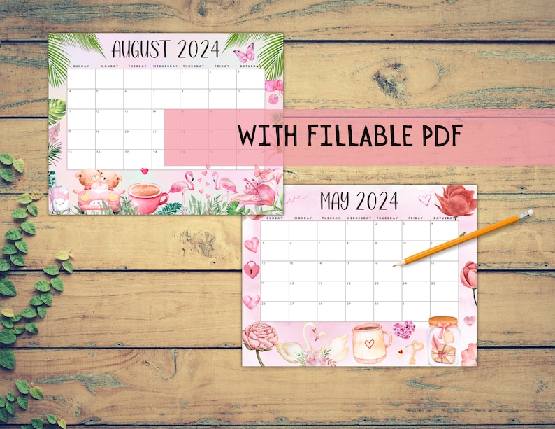 EDITABLE Monthly Calendar 2024 Bundle, Cute Editable 2024 PDF Calendar ...