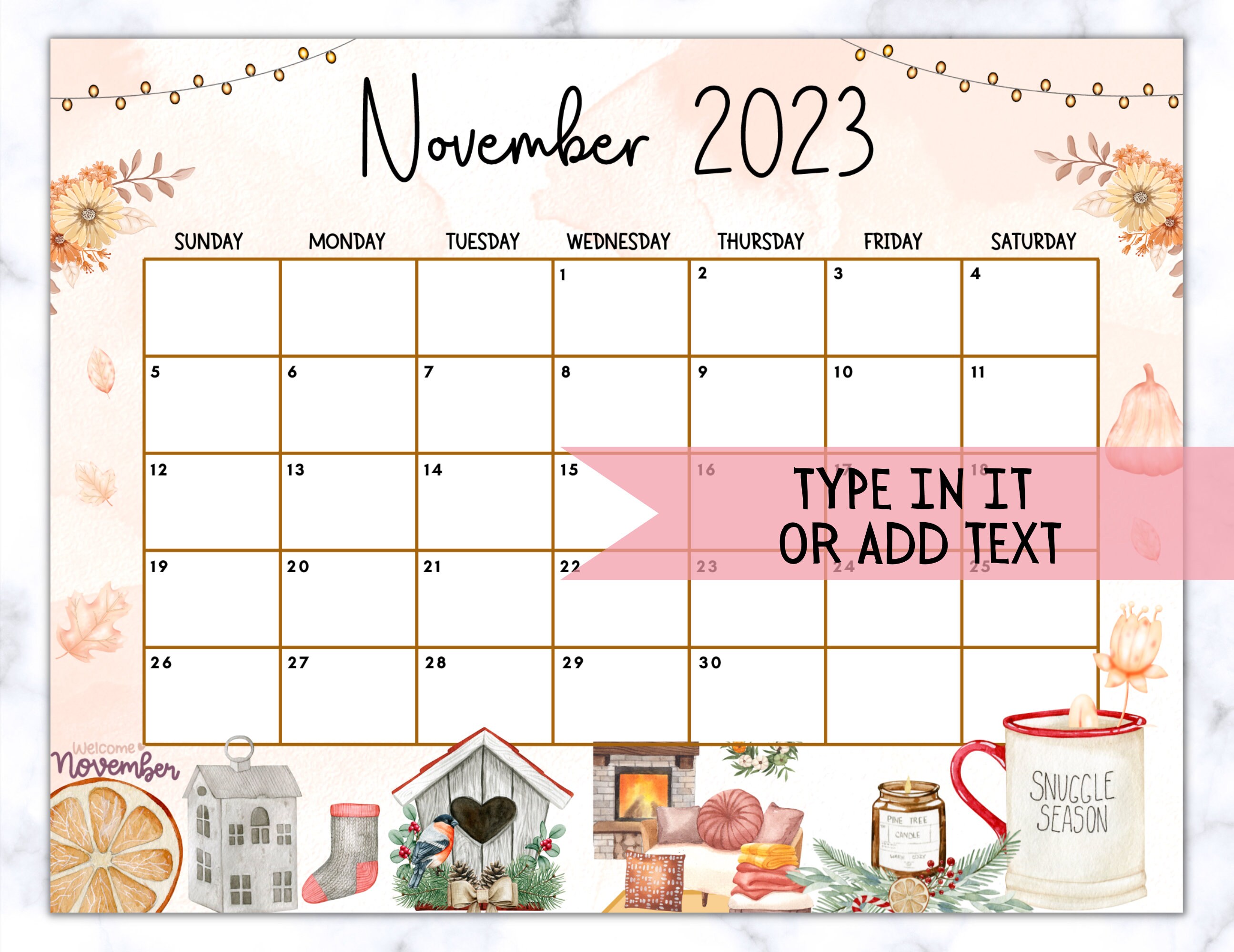 EDITABLE November 2023 Calendar Printable Wall Calendar 2023 - Etsy ...