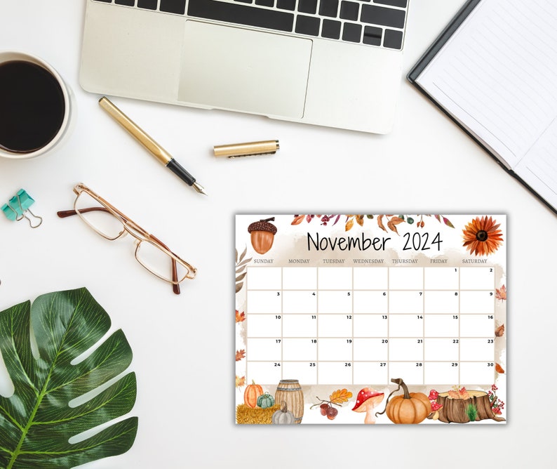 EDITABLE November 2024 Wall Calendar, Printable Fillable Monthly ...