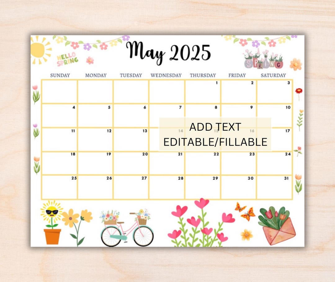 EDITABLE May 2025 Calendar, Printable Fillable Monthly Planner May ...