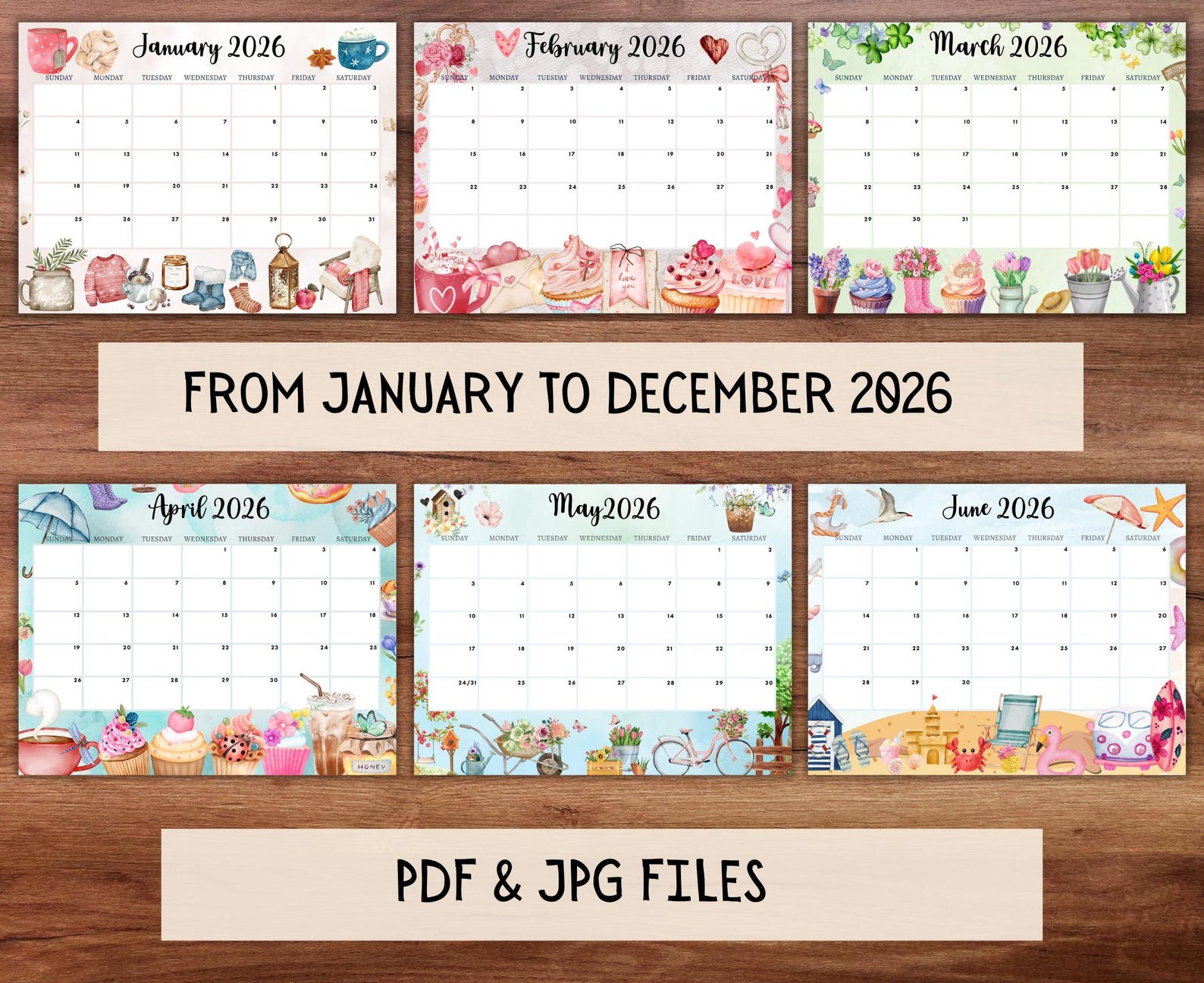 EDITABLE Monthly Calendar 2026 Bundle, Cute Printable Fillable Monthly ...
