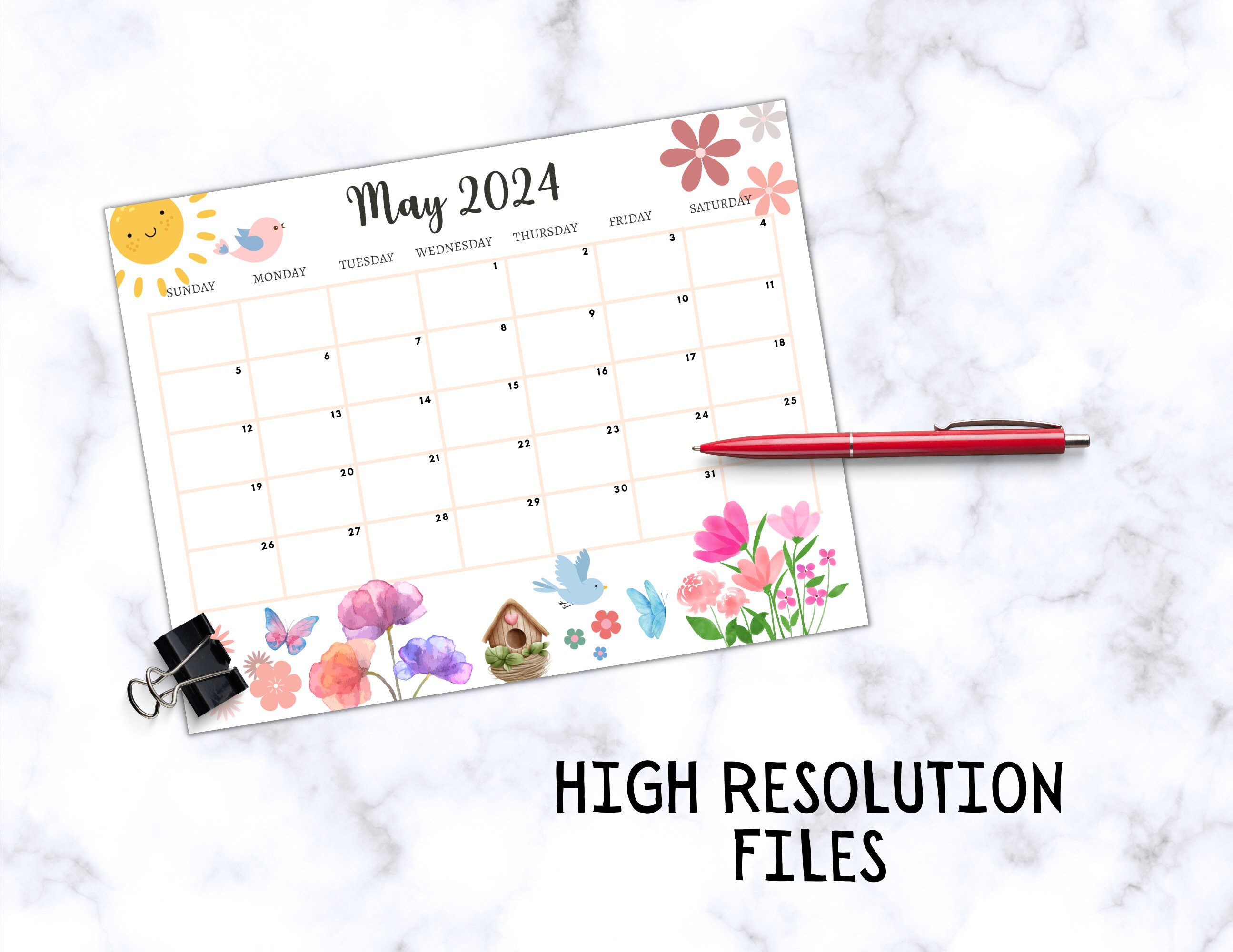 EDITABLE May 2024 Calendar, Printable Fillable Monthly Planner May ...