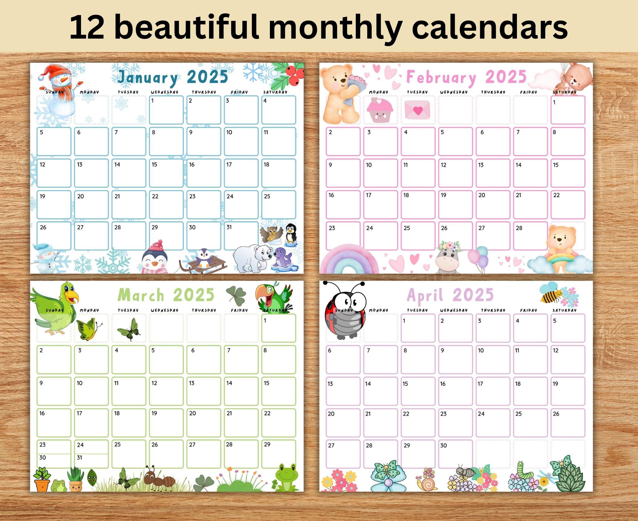 EDITABLE Monthly Calendar 2025 Bundle Pack, Classroom Kids Calendar ...