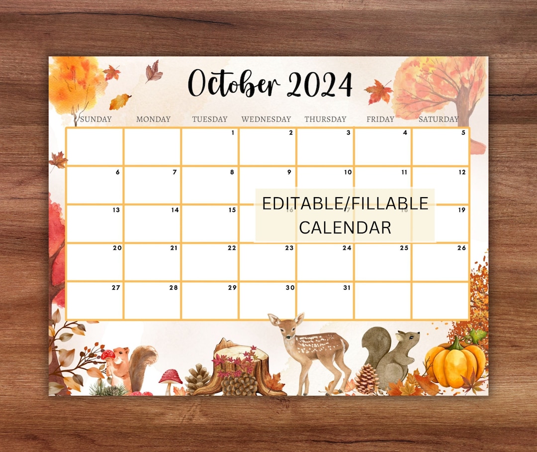 EDITABLE October 2024 Calendar, Printable Fillable Monthly Planner ...