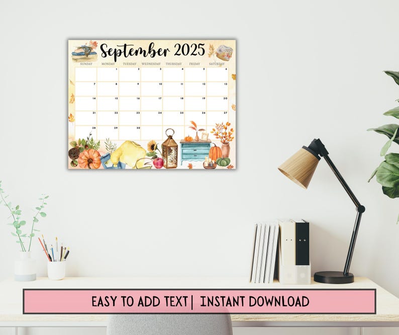 EDITABLE September 2024 Calendar, Printable Fillable Monthly Planner ...
