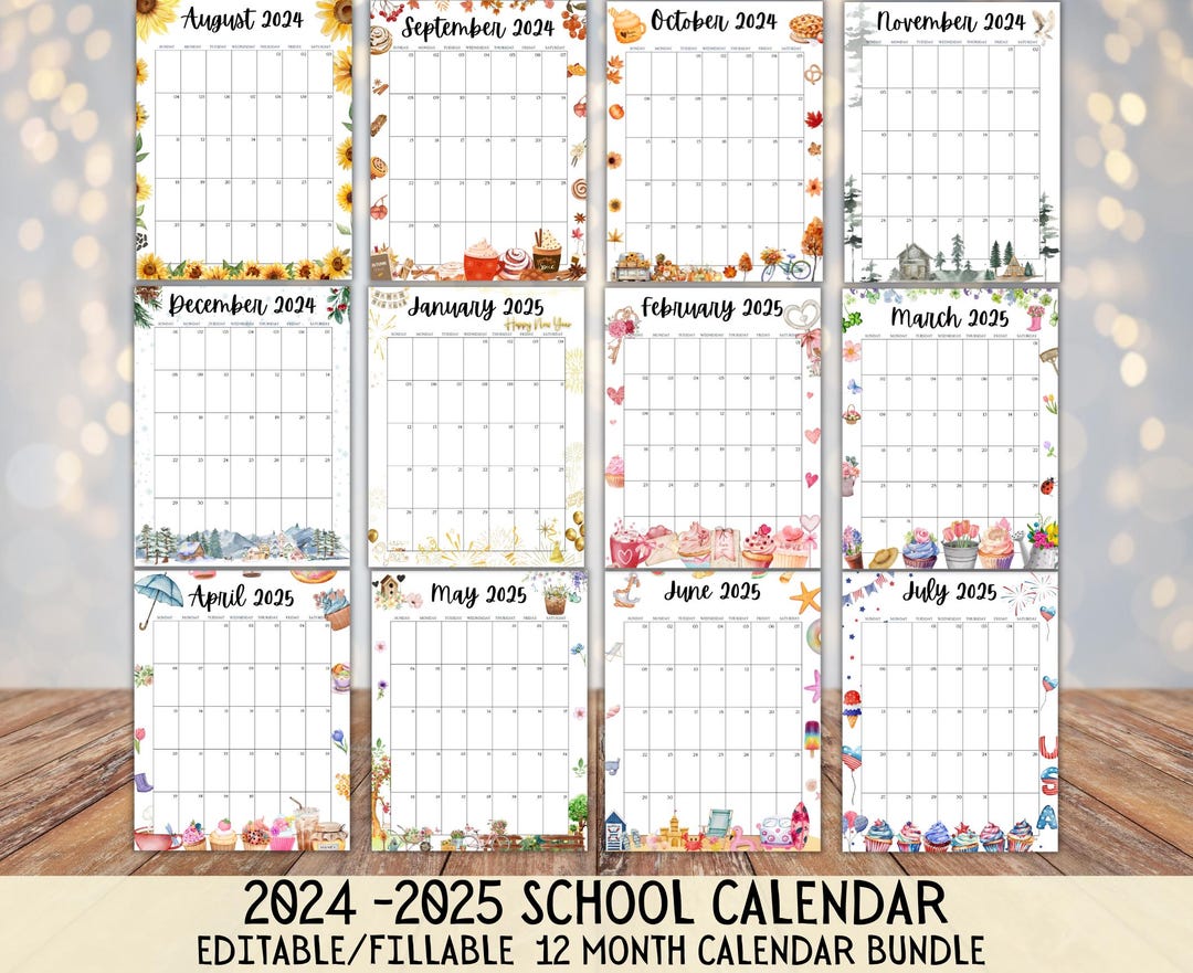 Editable School Year Calendar 2024-2025 Printable 2024 2025 Calendar ...
