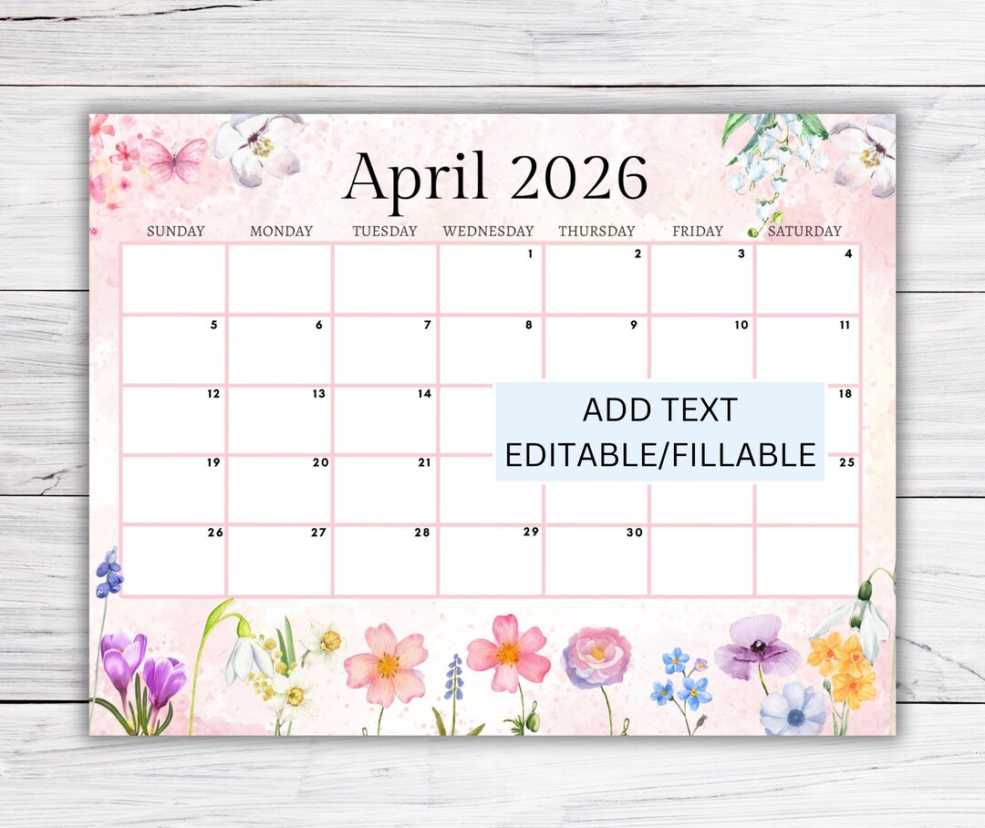 Editable April Calendar 2026, Printable Calendar for April, Family ...