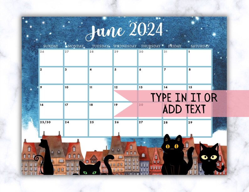 EDITABLE June 2024 Calendar, Printable Fillable Monthly Planner June ...
