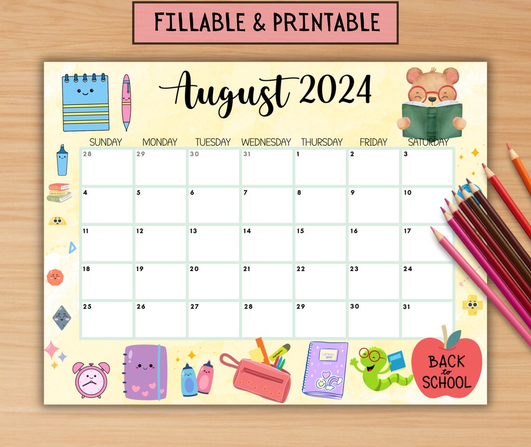 Calendario EDITABLE Agosto 2024, Calendario de pared imprimible 2024 ...