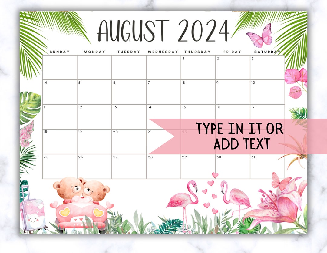 EDITABLE August 2024 Calendar, Cute Bears Calendar, Family Calendar ...