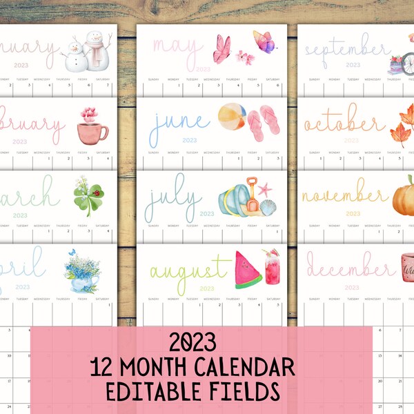 Watercolor Calendar - Etsy