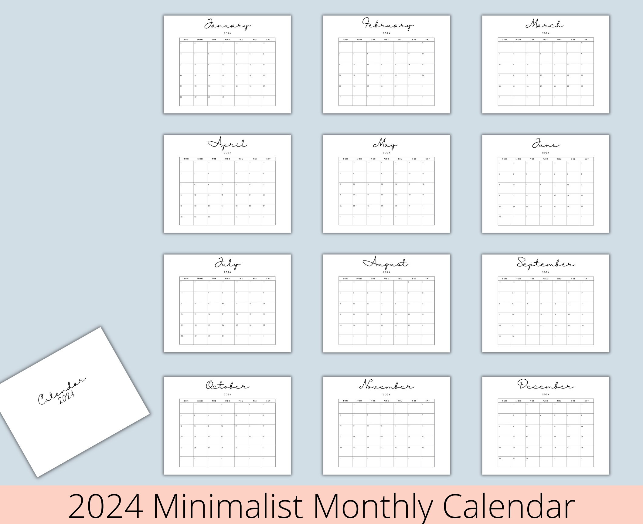 2024 Editable Printable Calendars 2024 Minimalist Calendar Bundle ...