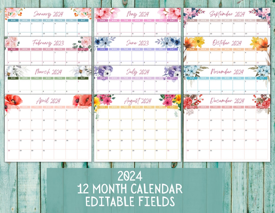 Calendar 2024 EDITABLE Fillable Printable Monthly Calendar Bundle Pack ...