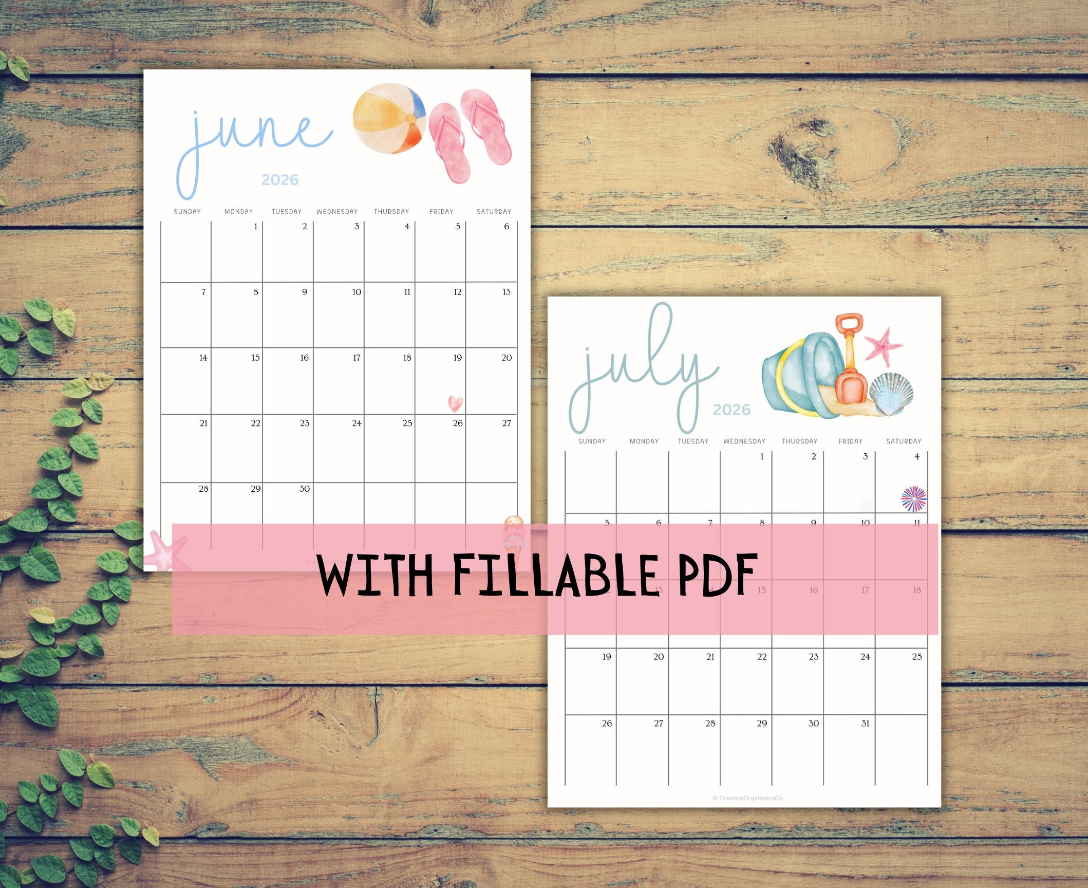 2026 EDITABLE Printable Watercolor Calendar,printable Fillable Monthly ...