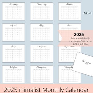 2025 Editable Printable Calendars | 2025 Minimalist Calendar Bundle ...