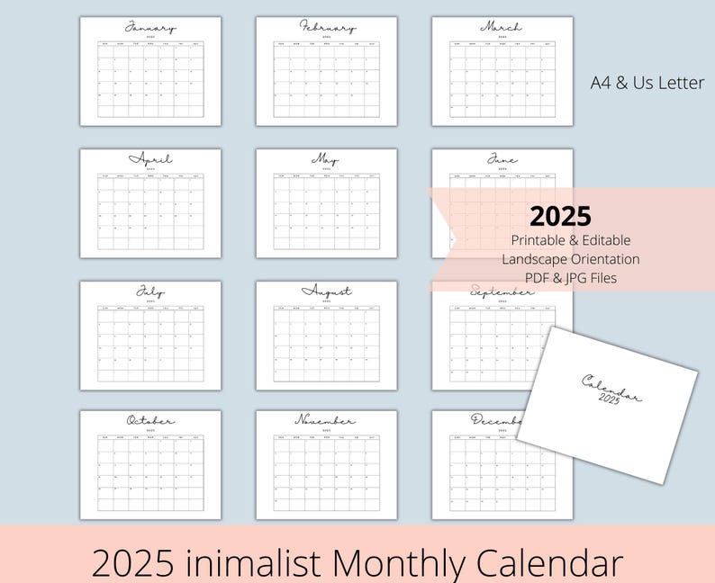 2025 Editable Printable Calendars 2025 Minimalist Calendar Bundle ...