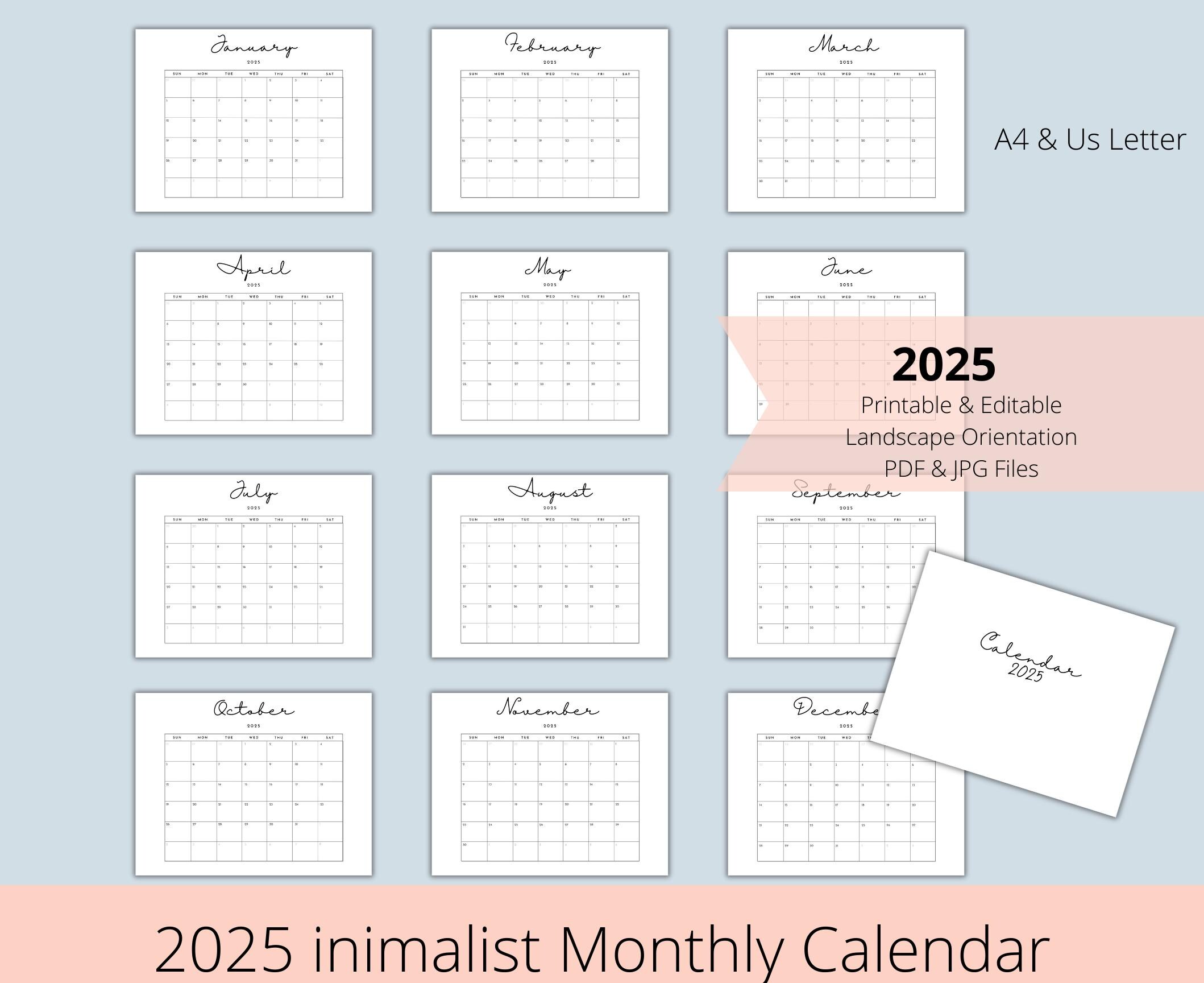 2025 Editable Printable Calendars 2025 Minimalist Calendar Bundle ...