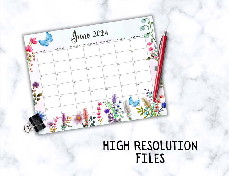 EDITABLE June 2024 Calendar, Printable Wall Calendar 2024, Cute ...