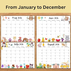 EDITABLE Monthly Calendar 2026 Bundle, Cute Whole Year 2026 Calendar ...