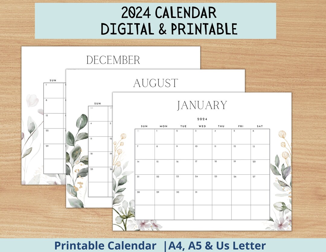 PRINTABLE Monthly Calendar 2024 Bundle, 2024 Calendar, Printable ...