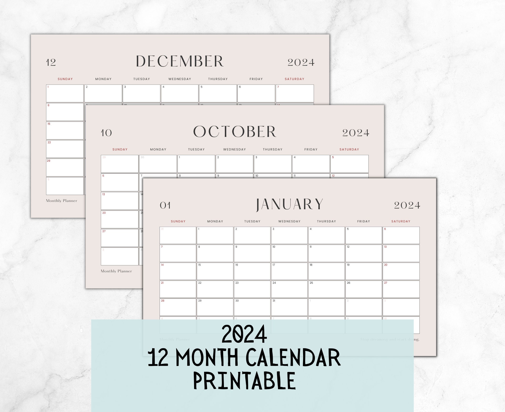 Printable Calendar 2024 Bundle, Boho Calendar, Minimalist Calendar ...