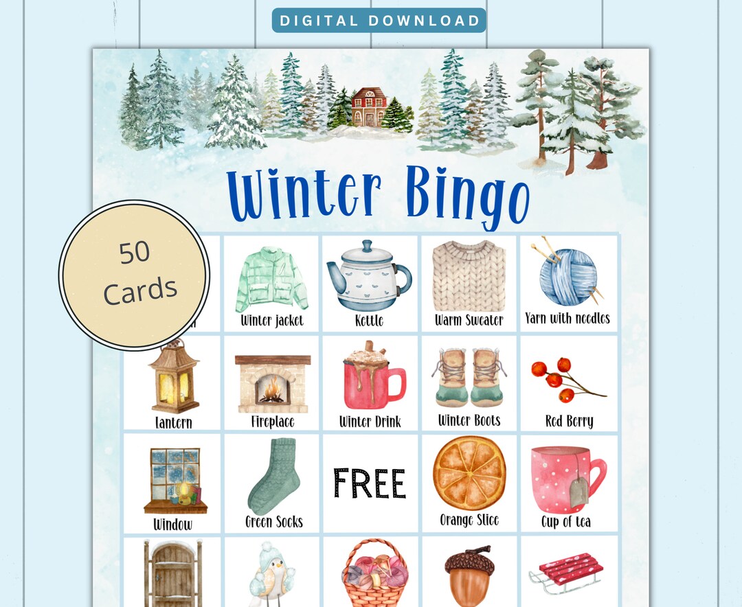 PRINTABLE Winter Bingo Game With 50 Unique Bingo Cards, Bingo Game ...